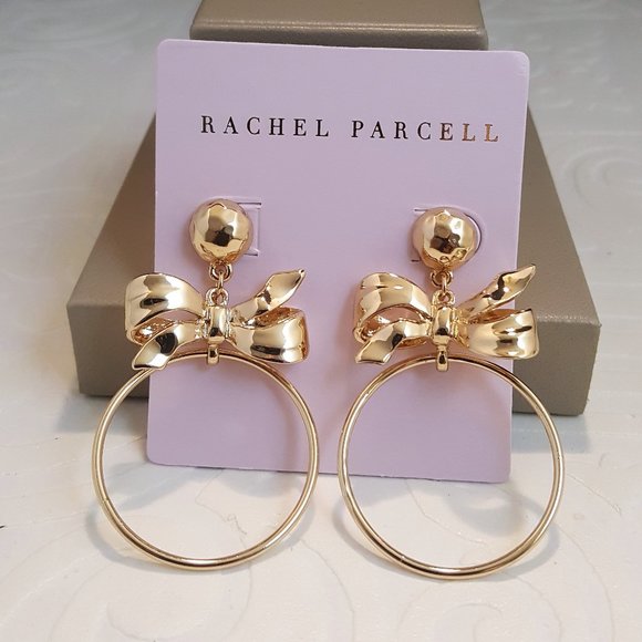 Rachel Parcell | Jewelry | Rachel Parcell Gold Tone Bow Hoop Earrings ...